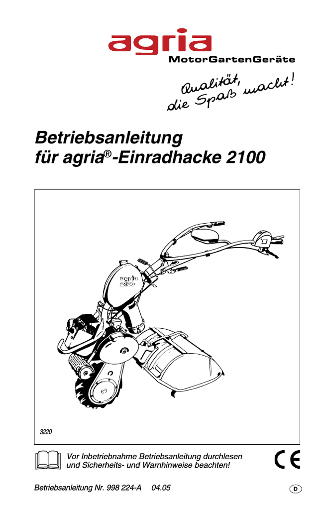 Betriebsanleitung für agria®-Einradhacke 2100 | Manualzz