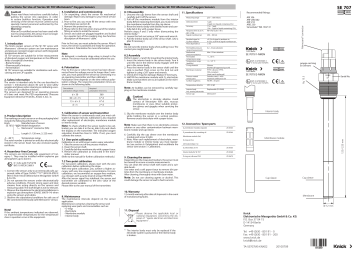Oxygen Sensor SE 707 Memosens® Instructions | Manualzz
