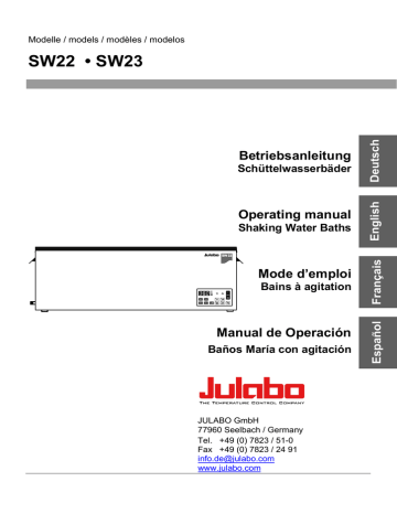 Shaking Water Bath SW22, SW23 Operating manual | Manualzz