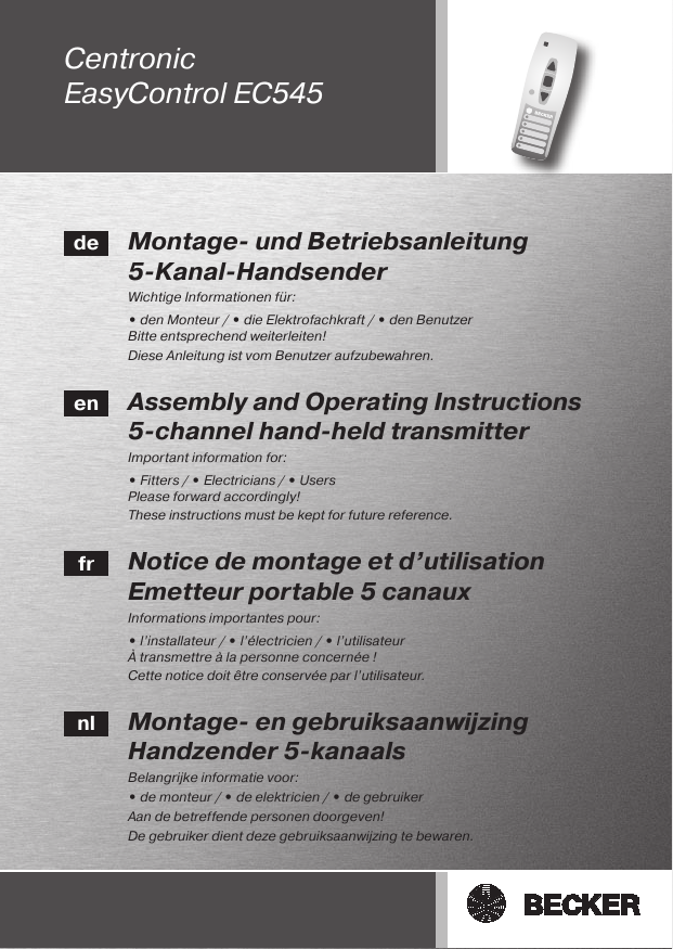 Becker Centronic EasyControl EC545 Installation and Operating Instructions | Manualzz