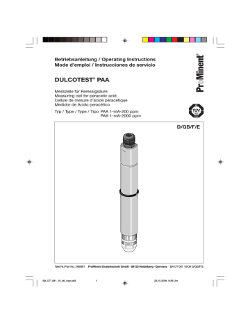 ProMinent PAA 1-mA-200 ppm, PAA 1-mA-2000 ppm Operating Instructions ...