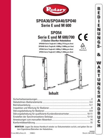 Rotary SPO54E-EH2GR/VAS 6605 2-post lift Bedienungsanleitung | Manualzz