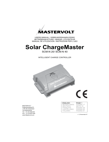 MASTERVOLT Solar ChargeMaster SCM-N 20, SCM-N 40 User Manual | Manualzz