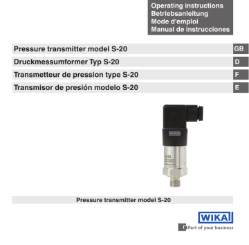 Pressure transmitter S-20 Operating Instructions | Manualzz