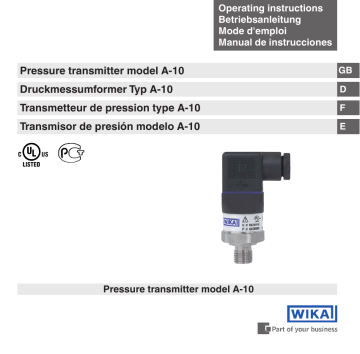 Pressure transmitter A-10 Operating instructions | Manualzz