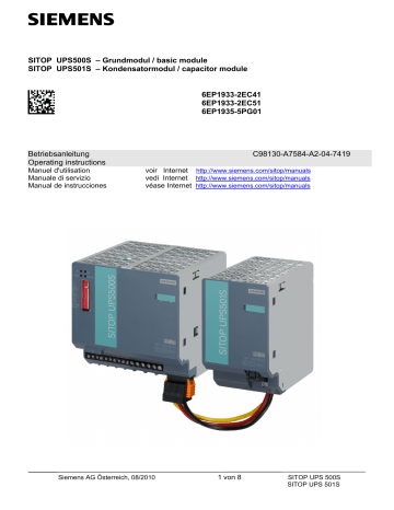 SITOP UPS 500S 6EP1933-2EC41, 6EP1933-2EC51 Operating Instructions ...
