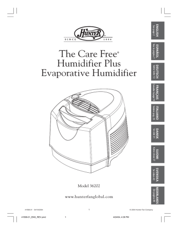 Evaporative Humidifier Care Free® Humidifier Plus 36202 User Manual ...