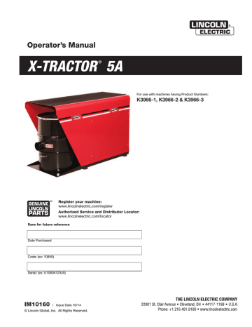 Lincoln Electric X-Tractor 5A - K3966-1 Operator Manual | Manualzz