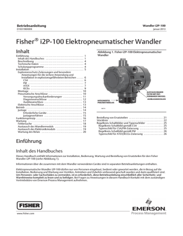 Fisher i2P-100 Elektropneumatischer Wandler - Betriebsanleitung | Manualzz