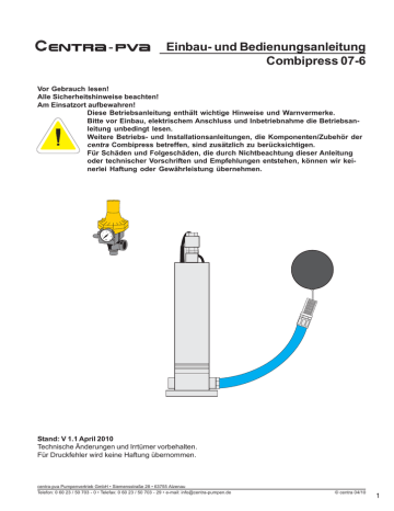 Centra-PVA Combipress 07-6 Einbau- und Bedienungsanleitung | Manualzz