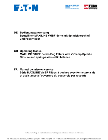 Eaton MAXILINE VMBF Series Bag Filters Operating Manual | Manualzz