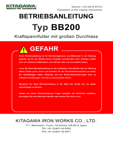 Kraftspannfutter BB200 Betriebsanleitung | Manualzz