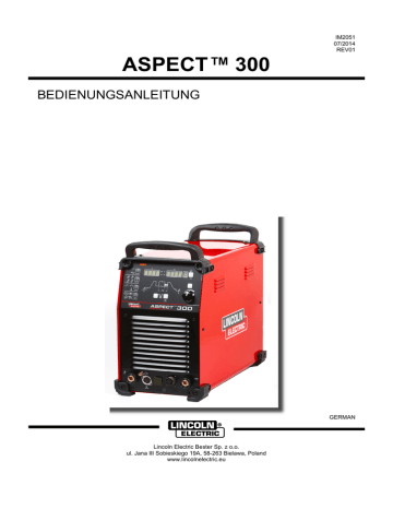 Lincoln Electric ASPECT 300 Bedienungsanleitung | Manualzz