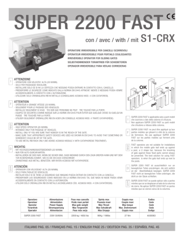 SUPER 2200 FAST User Manual - Gate Opener | Manualzz