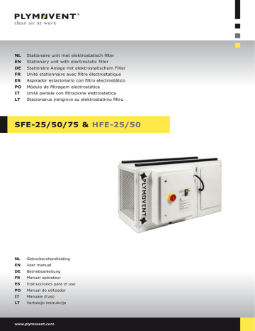 Plymovent SFE 25, SFE 50, SFE 75, HFE 25, HFE 50 Manuale utente | Manualzz