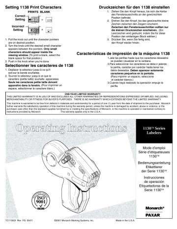 Avery Dennison Monarch 1130 Operating instructions | Manualzz