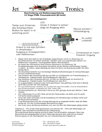 Jet-Tronics 3/2 Way PWM Pneumatic Valve User Manual | Manualzz