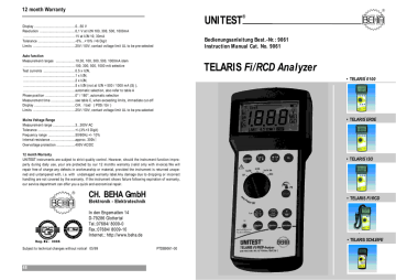 Beha TELARIS' 010, TELARIS' ERDE, TELARIS' Fi/RCD, TELARIS' ISO ...