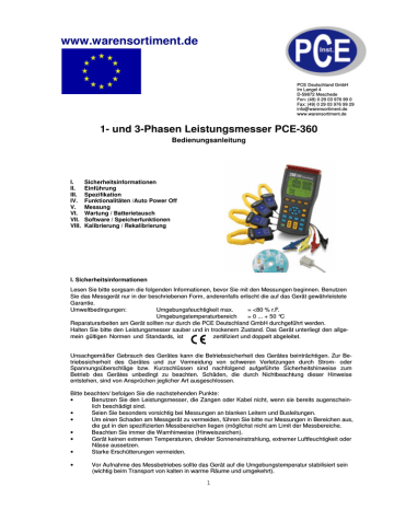 PCE-360 Leistungsmesser Bedienungsanleitung | Manualzz