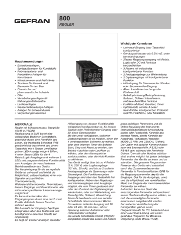 gefran 800 PID Controller, 1/16 DIN Datenblatt | Manualzz