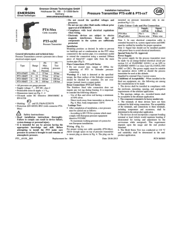 Pressure Transmitter PT5-xxM & PT5-xxT Installation Instructions | Manualzz