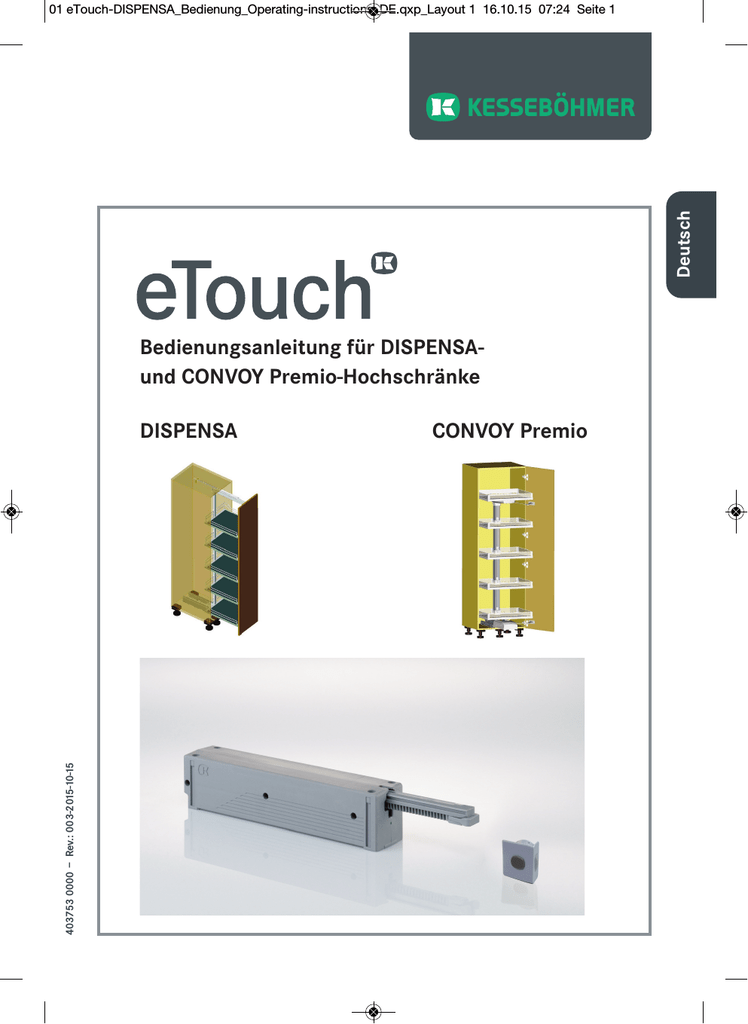 Kesseböhmer CONVOY Premio eTouch Operating instructions | Manualzz