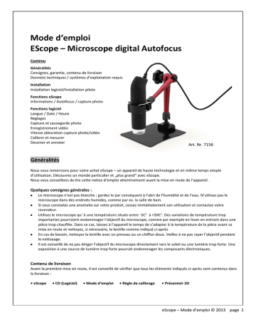 Mode d'emploi microscope numérique eScope | Manualzz