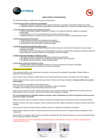 Mode d'emploi Obturateur Pneumatique | Manualzz