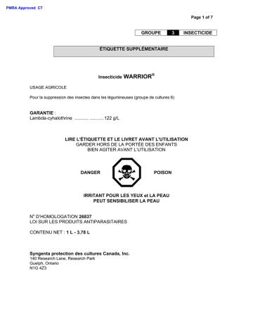 GROUPE 3 INSECTICIDE ÉTIQUETTE SUPPLÉMENTAIRE | Manualzz