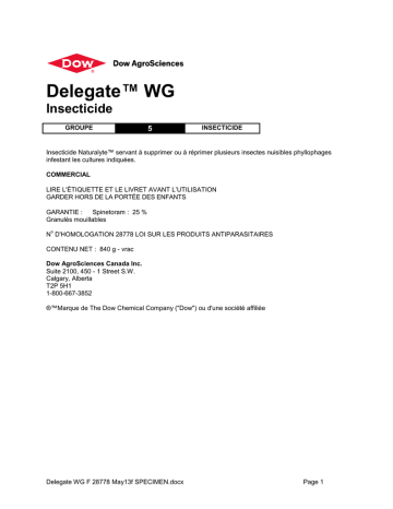 Insecticide Delegate WG Étiquette | Manualzz