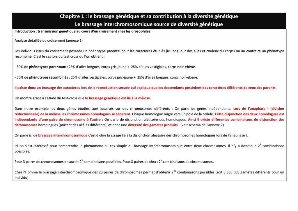 croisement test drosophile tp svt