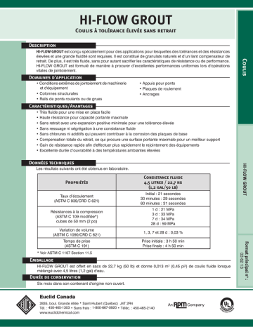 Coulis HI-FLOW GROUT Fiche technique | Manualzz