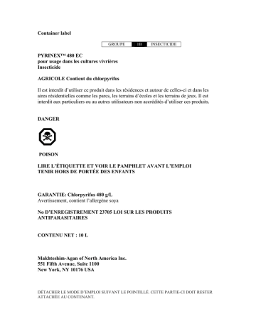 Instructions d'utilisation pour l'insecticide PYRINEX 480 EC | Manualzz