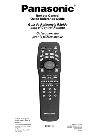 Panasonic Remote Control Quick Reference Guide | Manualzz