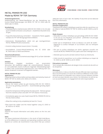 METAL PRIMER PR 200 Made by REMA TIP TOP, Germany | Manualzz