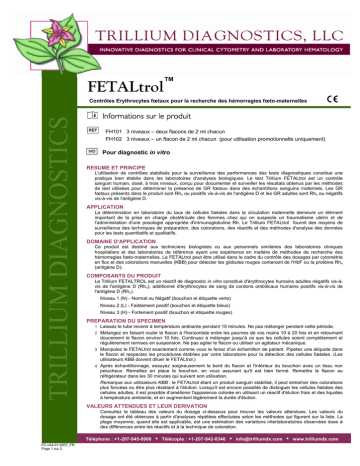 Contrôles Erythrocytes fœtaux FH101, FH102 Notice d'utilisation | Manualzz
