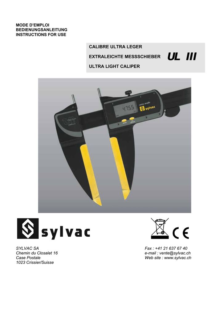 sylvac | UL III | User manual | E | Manualzz