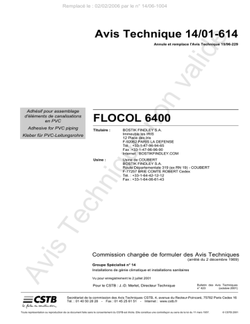 Avis Technique FLOCOL 6400 | Manualzz