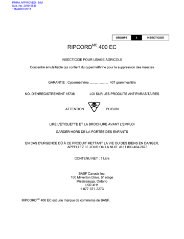 Insecticide RIPCORD 400 EC Manuel d'utilisation | Manualzz
