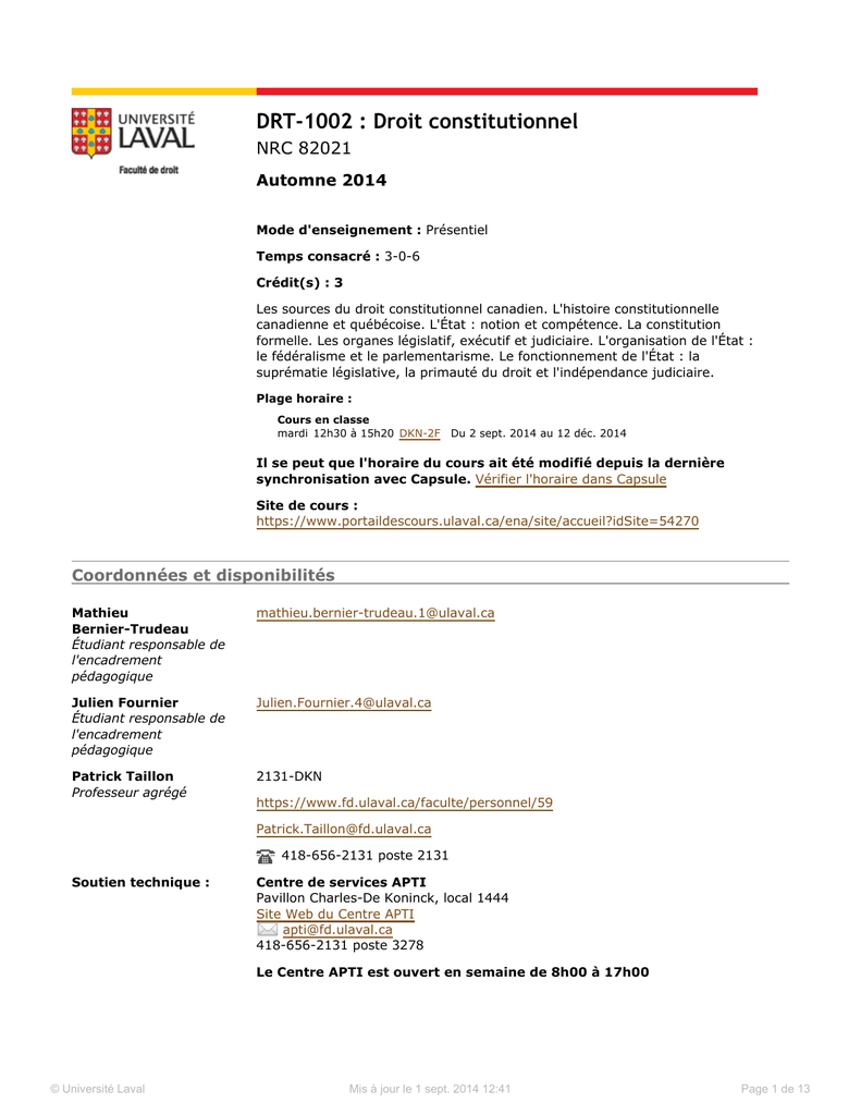 calendrier de l 'Université Laval