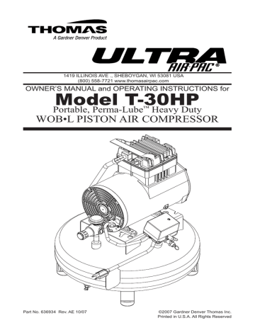 Gardner Denver Thomas ULTRA AIR-PAC T-30HP Owner's Manual And Operating ...