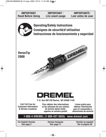 Dremel 2000 VERSATIP Operating/Safety Instructions Manual | Manualzz