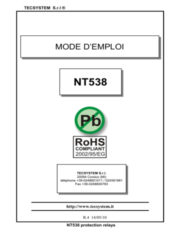 Mode d'emploi NT538 Relais de protection | Manualzz