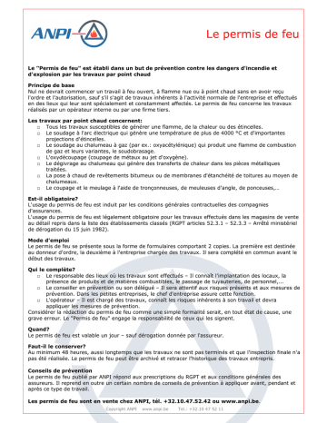 Permis de feu ANPI - Guide de sécurité | Manualzz