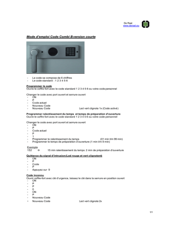 coffre-fort Combi B version courte - Mode d'emploi | Manualzz