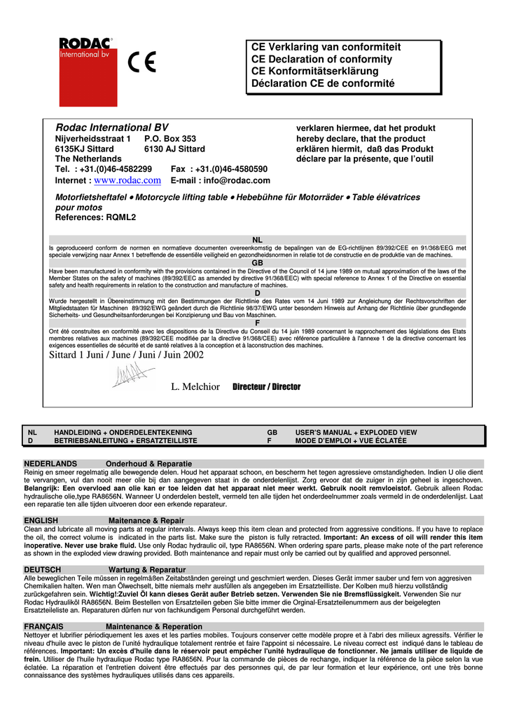 CE Verklaring van conformiteit CE Declaration of conformity | Manualzz