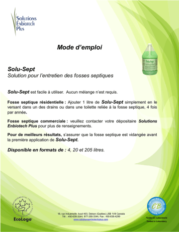 Solu-Sept Mode d'emploi | Manualzz