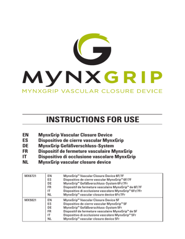 MynxGrip 6F/7F, 5F Vascular Closure Device Instructions for Use | Manualzz