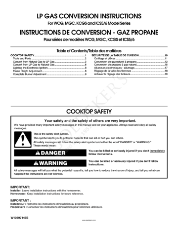 KitchenAid ICS5 Series Propane Conversion Instructions | Manualzz