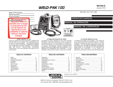 Lincoln Electric Weld-Pak 100 - 10680 Operator Manual | Manualzz
